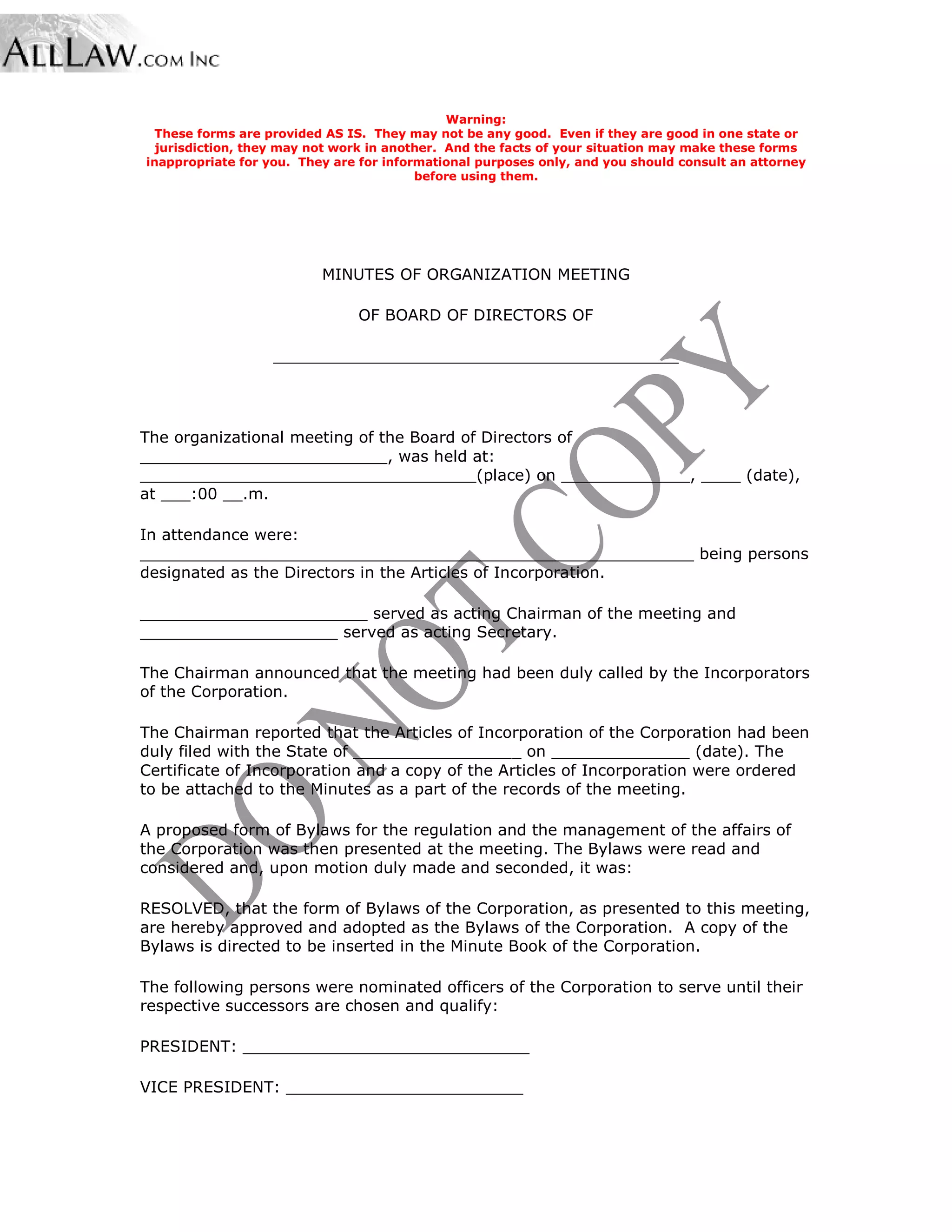 Sample organizational meeting minutes | PDF