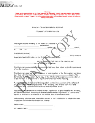 Sample organizational meeting minutes | PDF