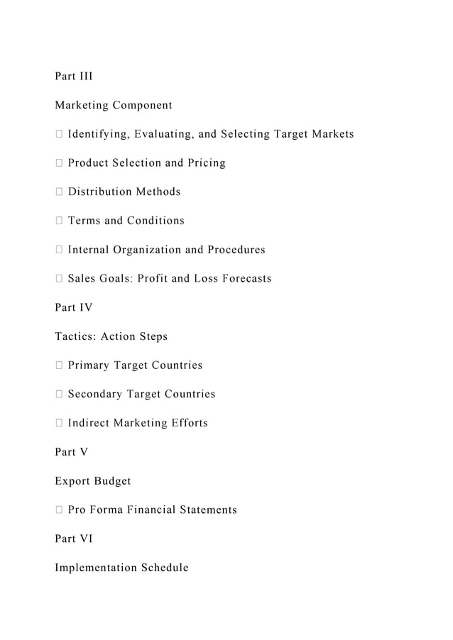 Sample Outline for an Export Plan (Source www.export.gov).docx