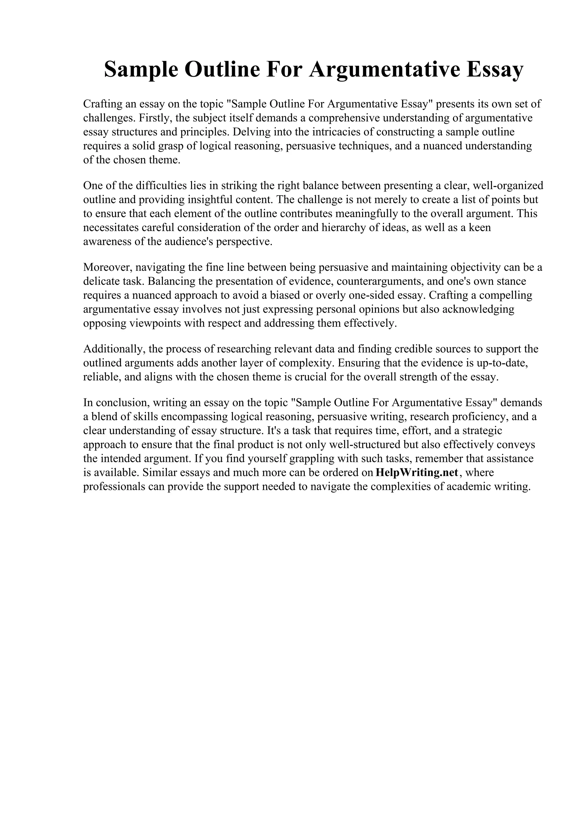 Sample Outline For Argumentative Essay. Argumentative Essay Outline ...