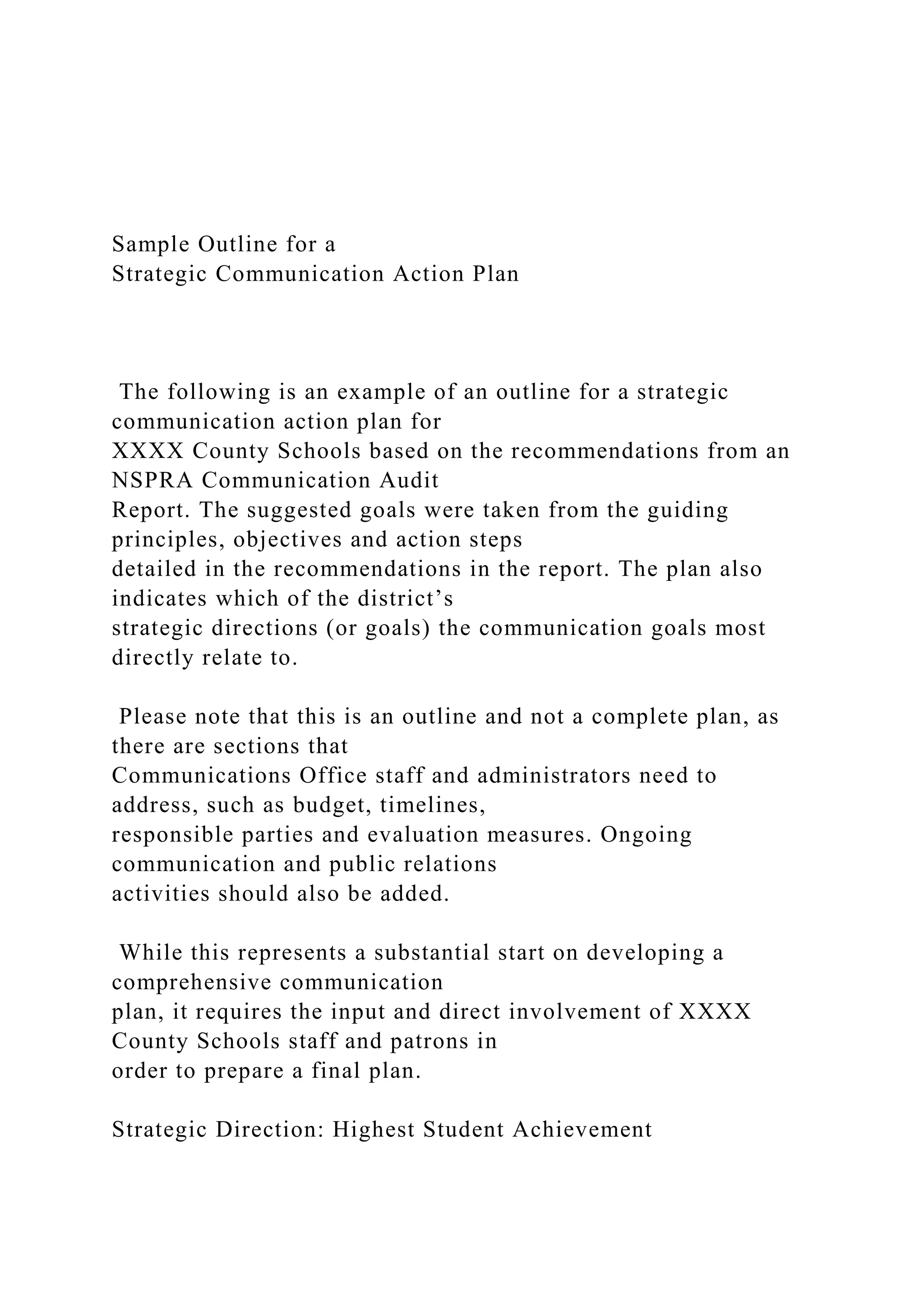 Sample Outline for a Strategic Communication Action Plan .docx