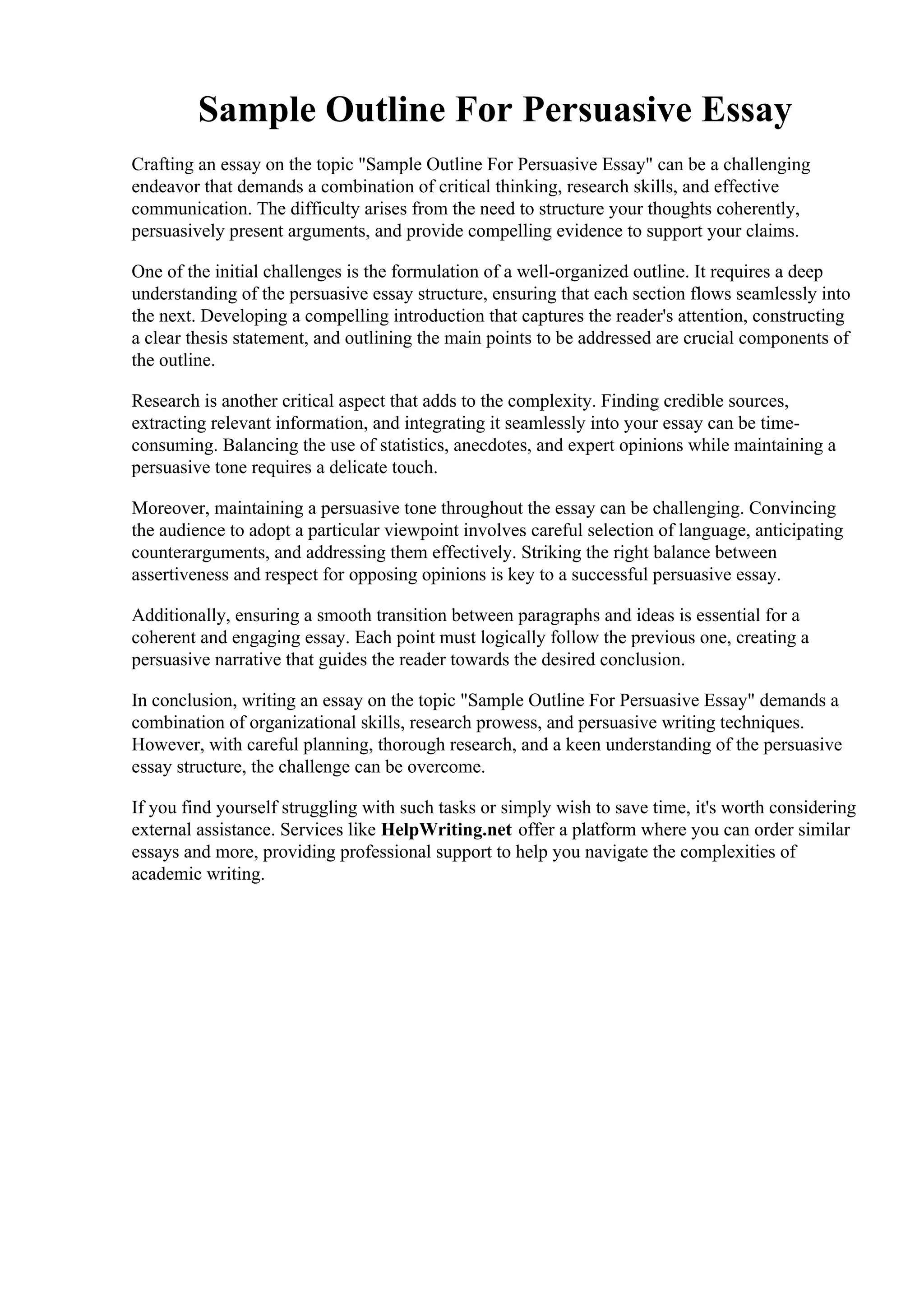 Sample Outline For Persuasive Essay | PDF