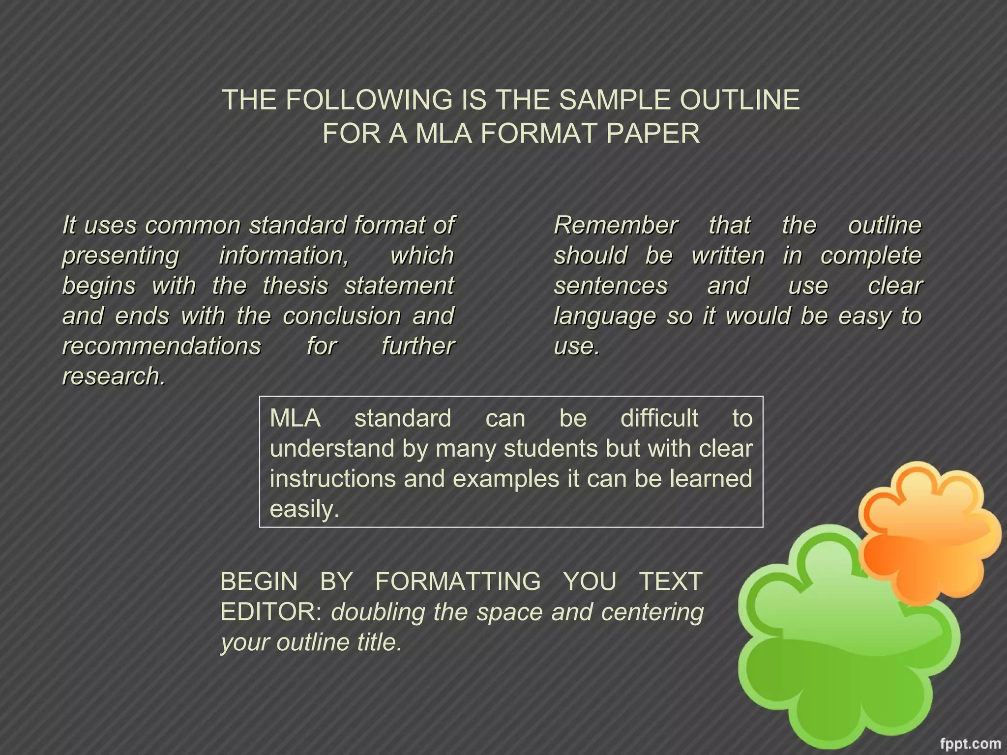 Sample outline in a mla paper | PPT