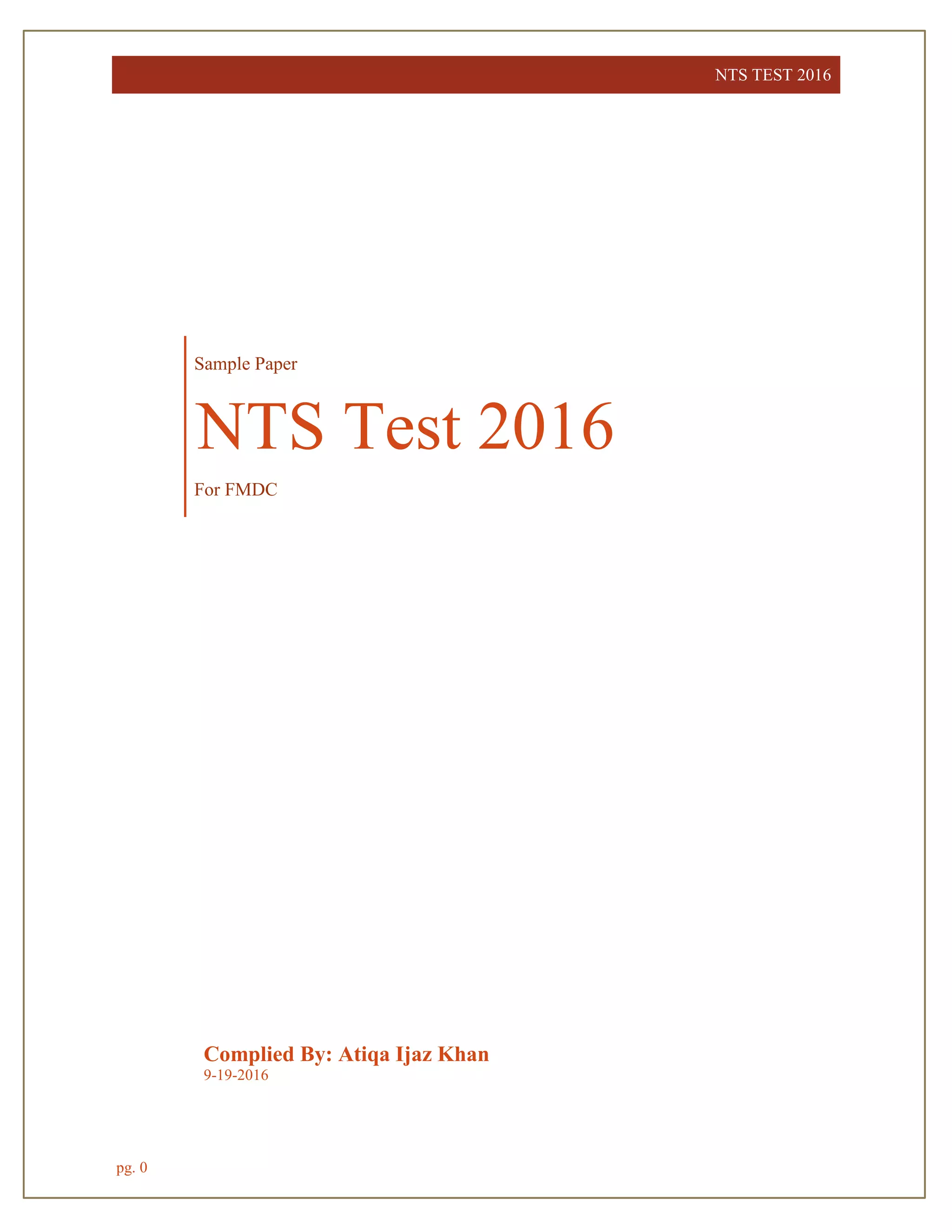 Sample Paper of NTS for FMDC Test (2016) | PDF