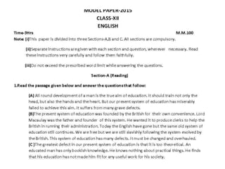 Sample paper for english 12th class uk board | PPTX