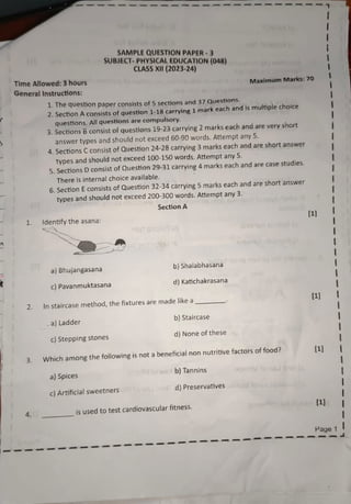 Sample paper Physical education mmmmmpdf | PDF