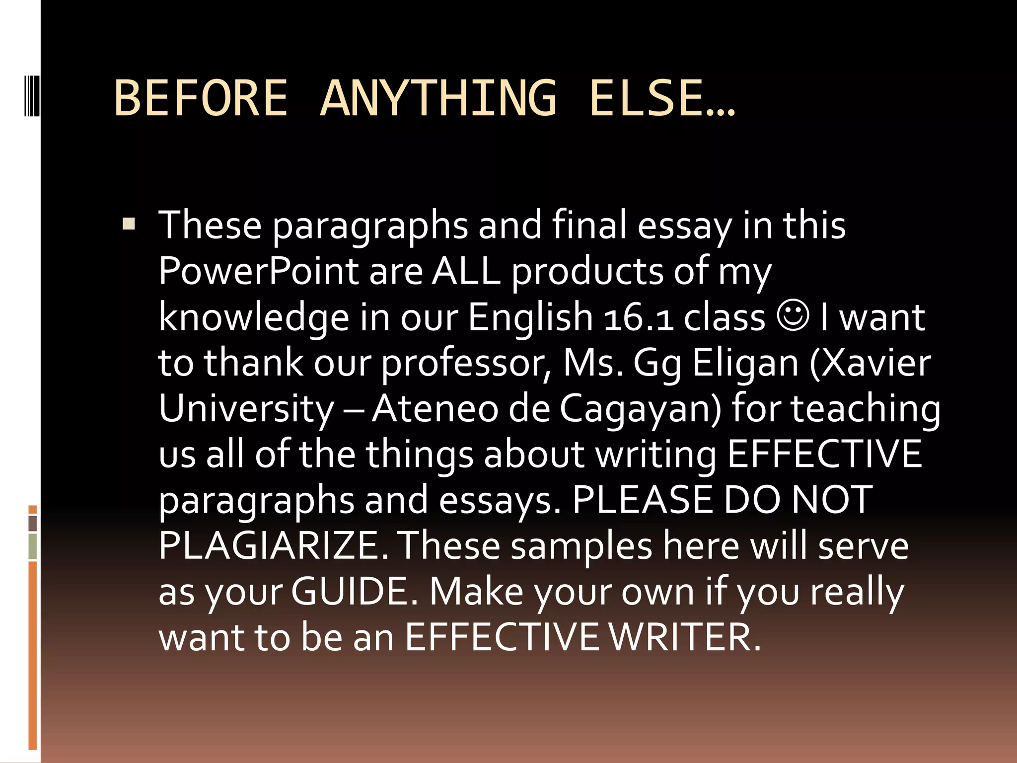 Sample paragraphs and essay (methods of paragraph | PPTX