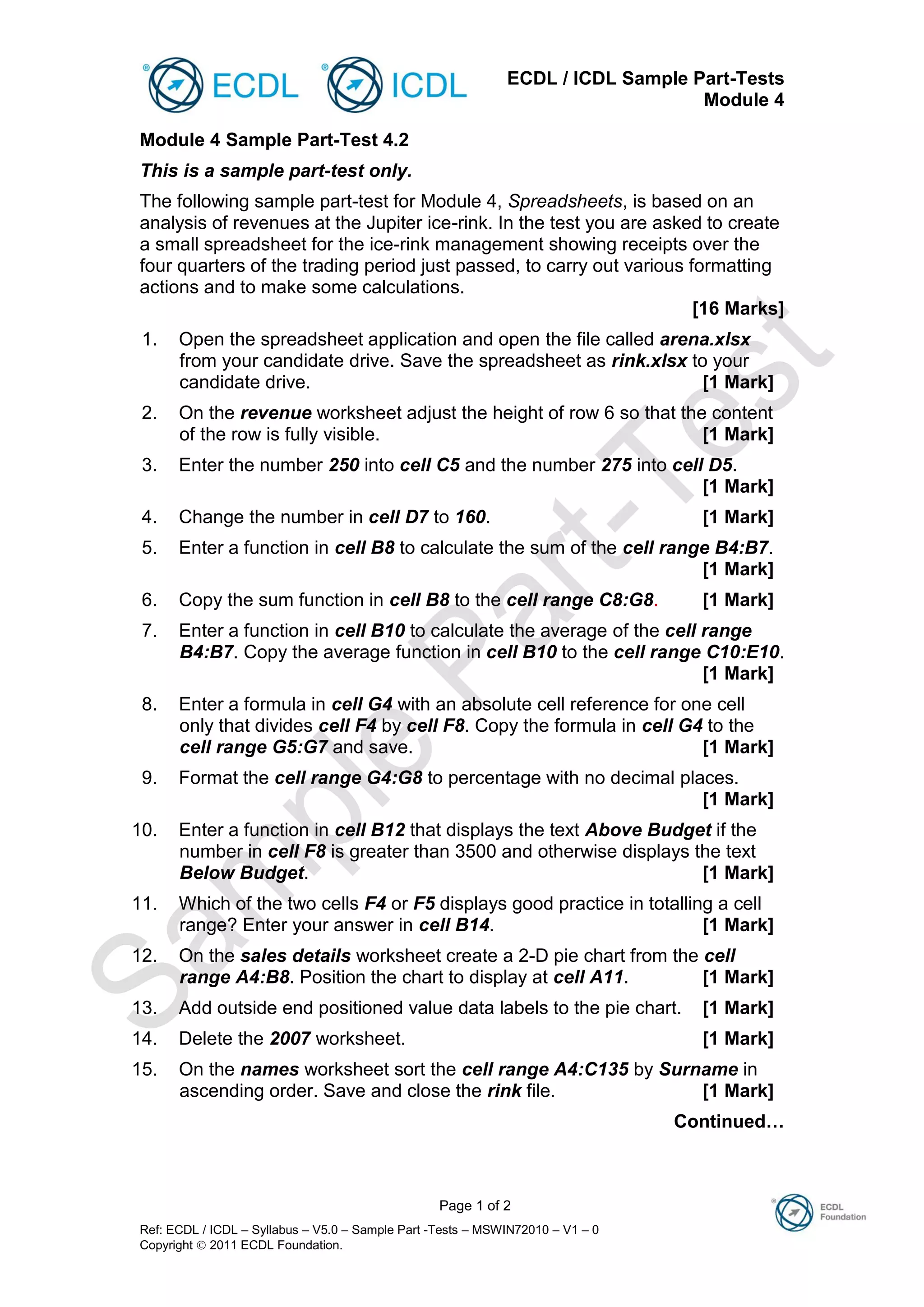 Sample part tests - mswin72010 - v1 - 0 | PDF