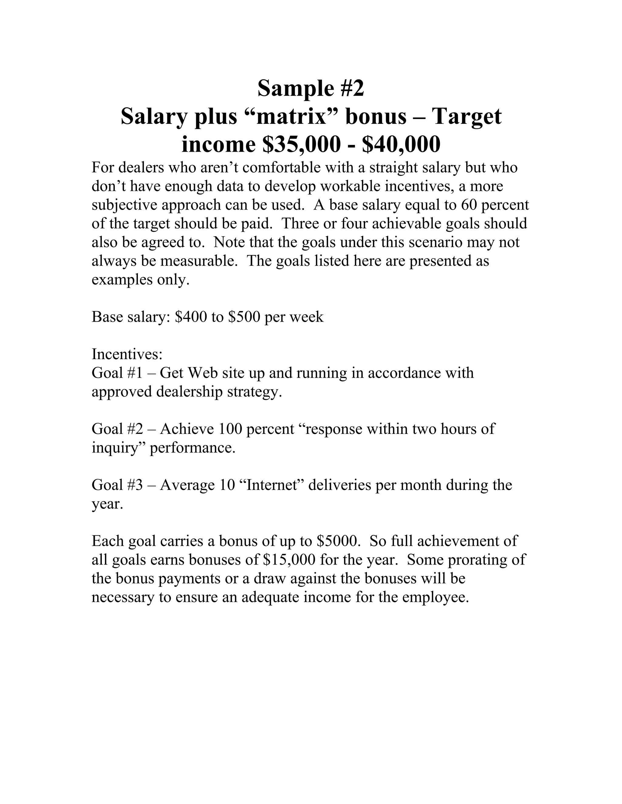 Sample pay plans | DOC