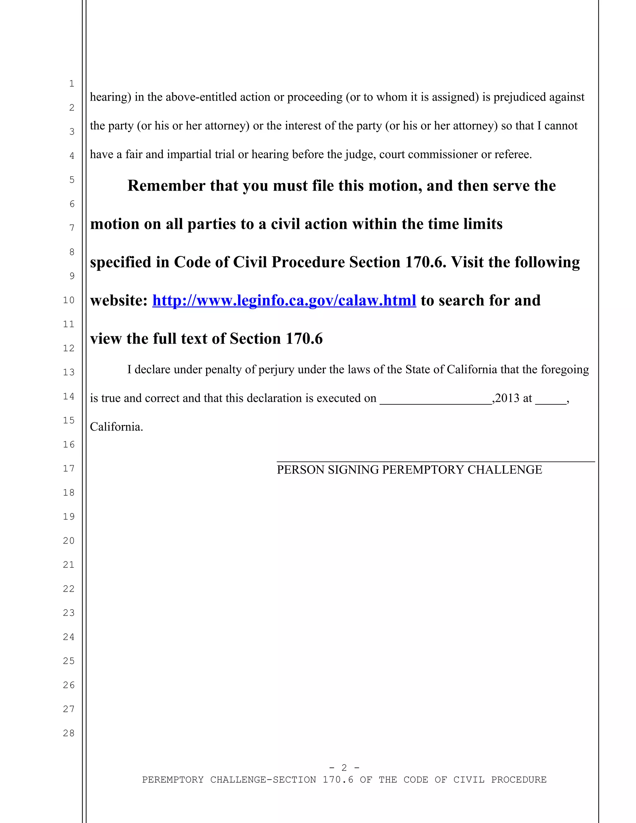 Sample California peremptory challenge | DOC