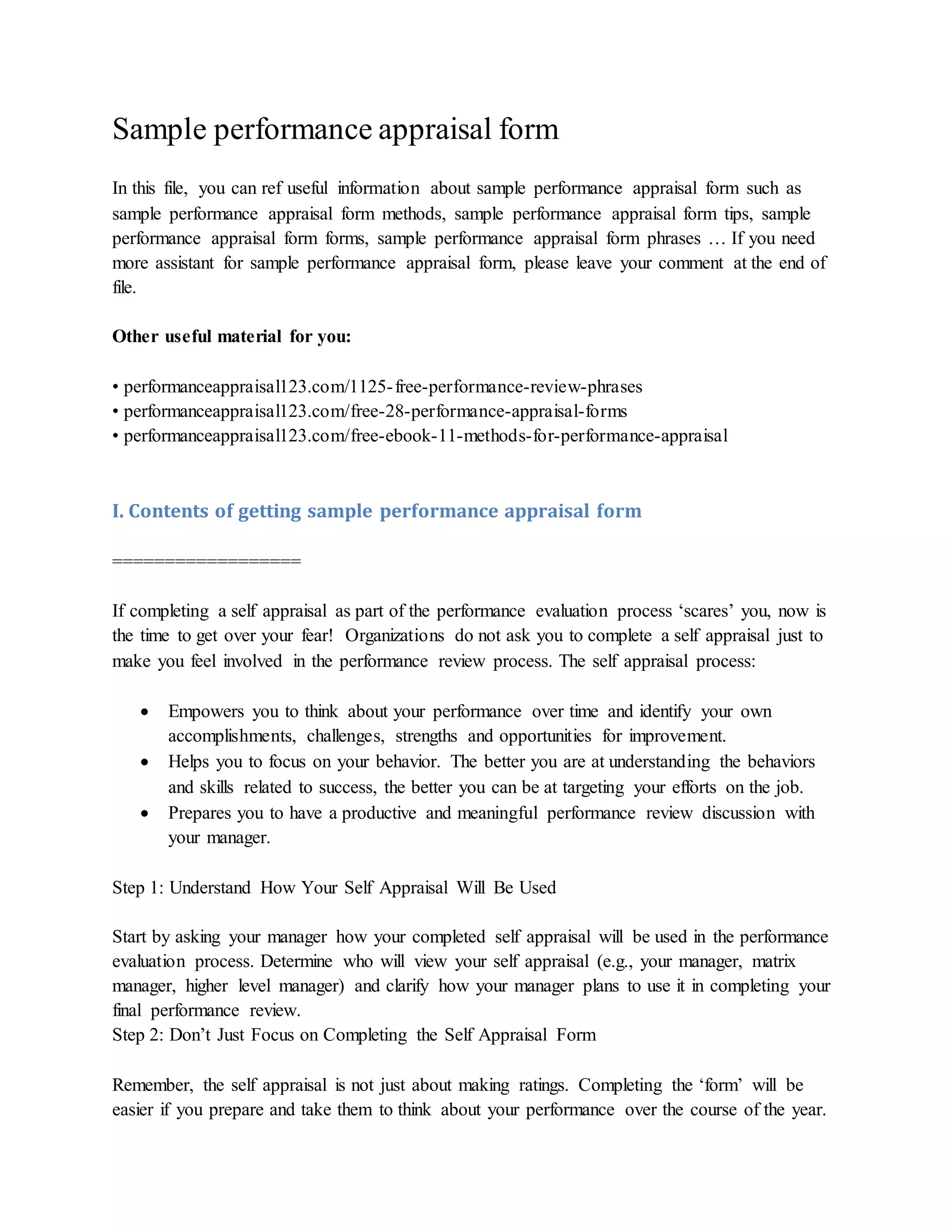 Sample performance appraisal form | DOCX | Resume Writing and Advice ...