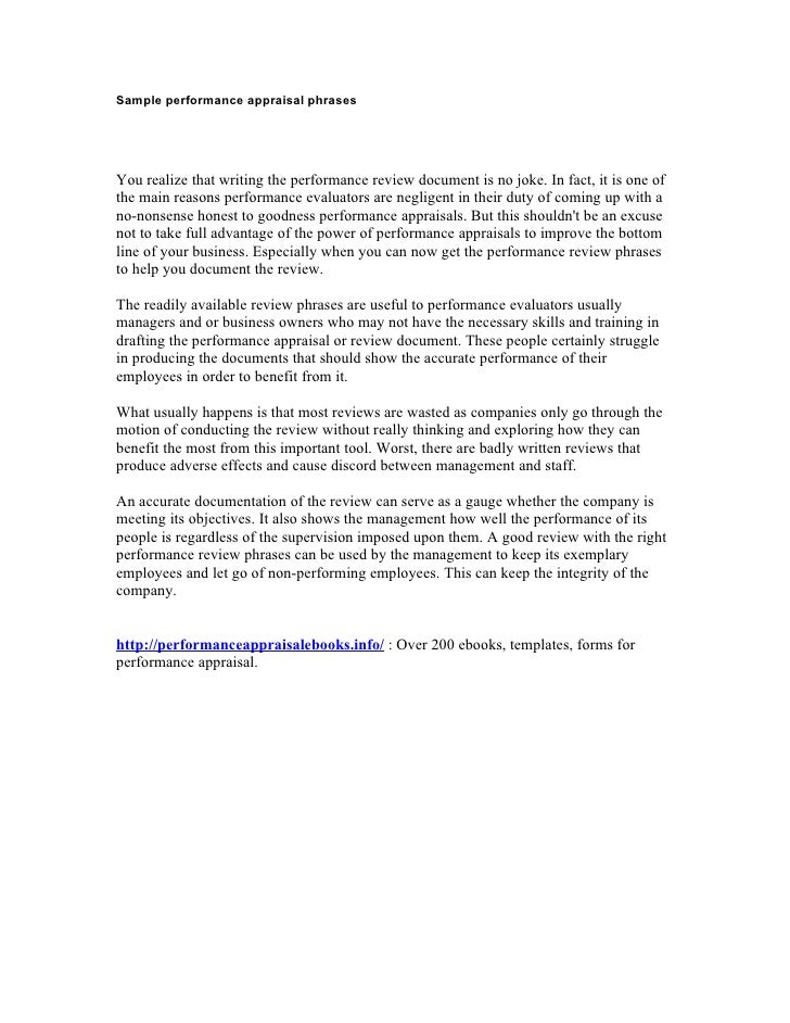 Sample Performance Appraisal Phrases