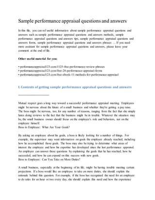 Sample performance appraisal questions and answers | PDF
