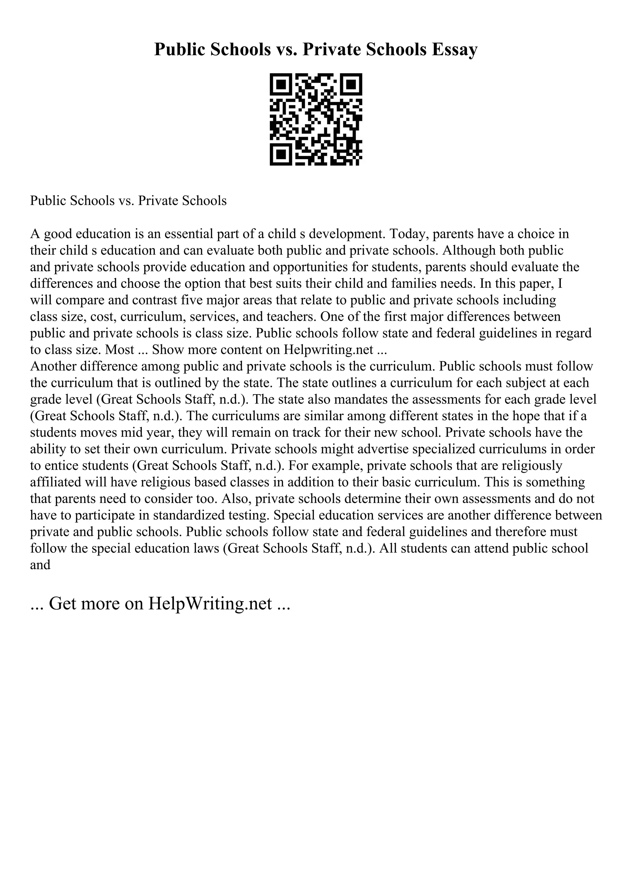 Sample Personal Essays Middle School | PDF