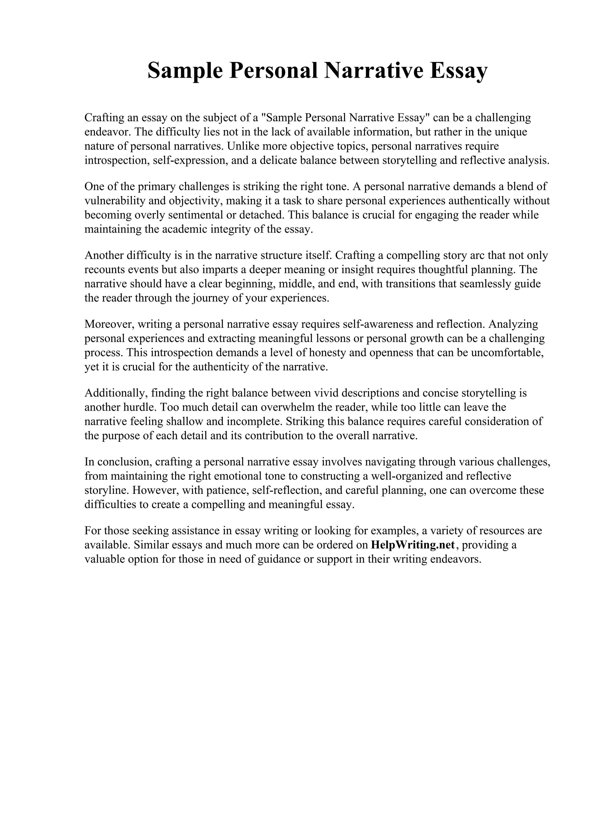 Sample Personal Narrative Essay pdf