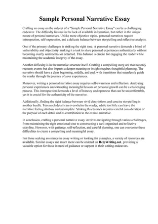 Sample Personal Narrative Essay. Free sample personal narrative essay ...