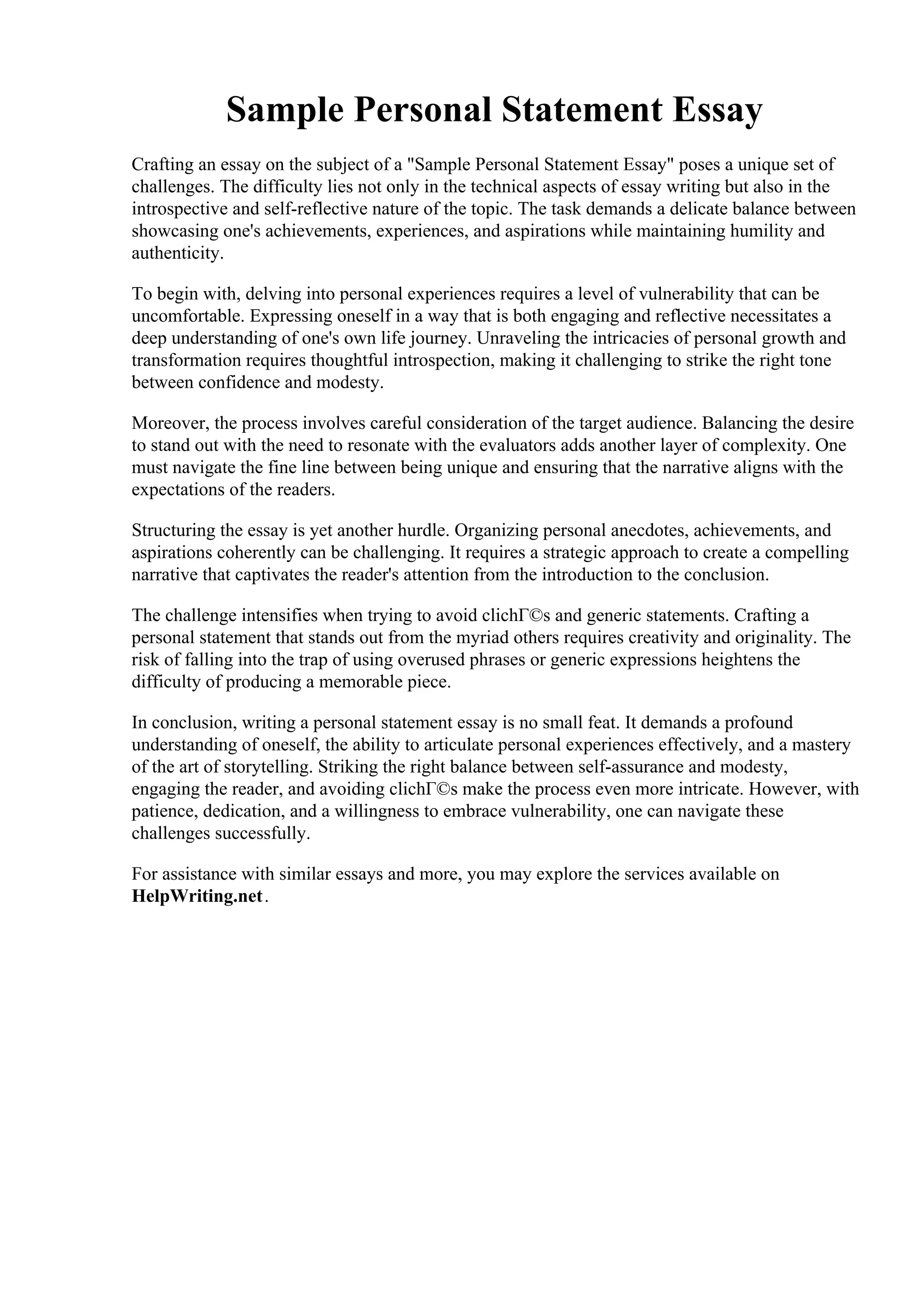 Sample Personal Statement Essay. 005 Social Work Personal Statement Essay Sample Essays For ...