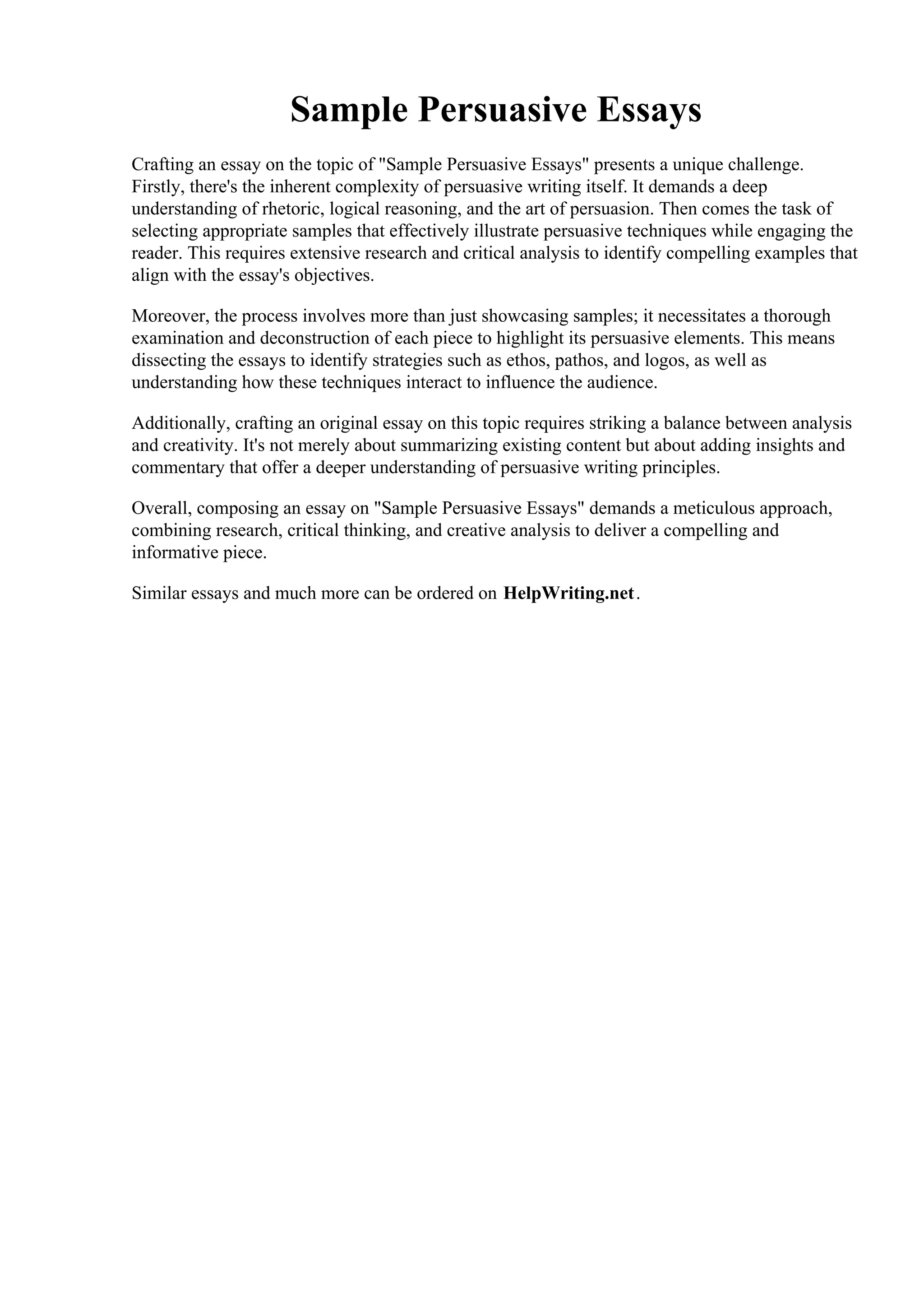 Sample Persuasive Essays. 004 Persuasive Essay Examples High School ...