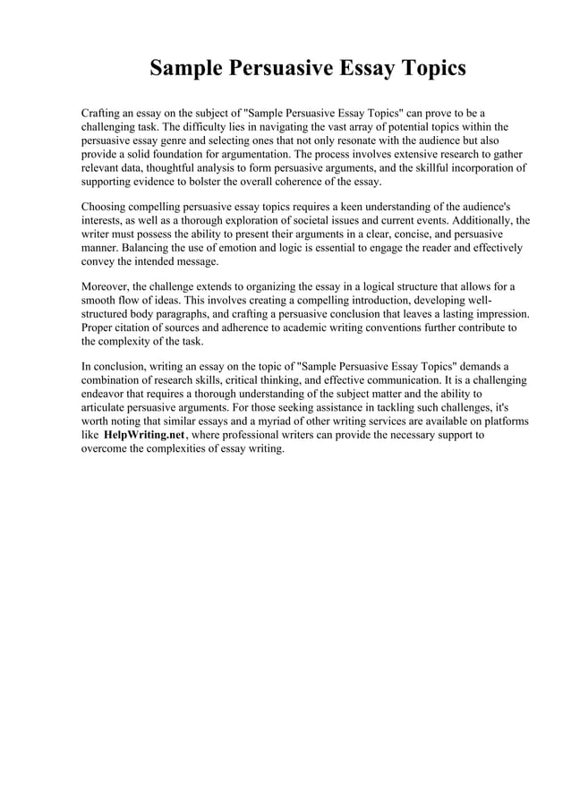Sample Persuasive Essay Topics | PDF