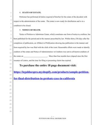 Sample petition for final distribution for probate in California | DOC