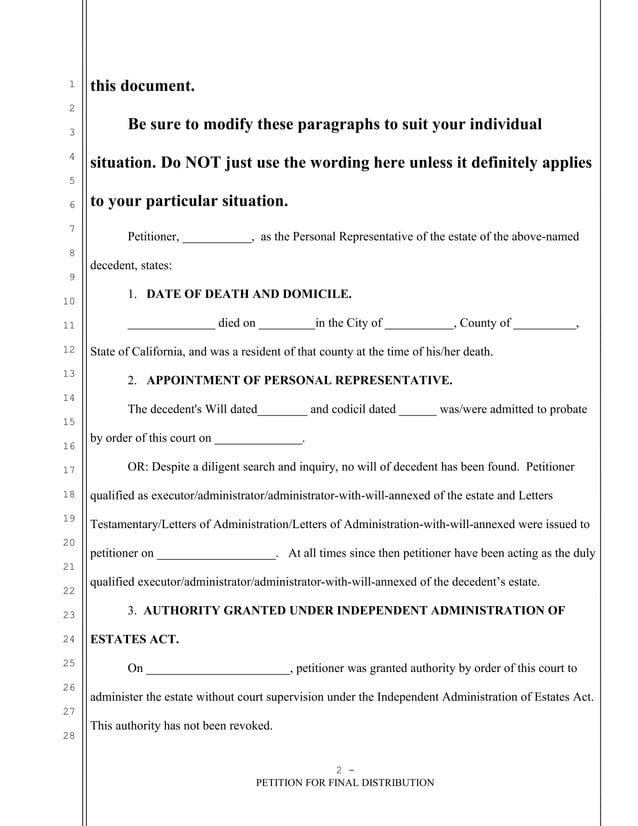 Sample petition for final distribution for probate in California