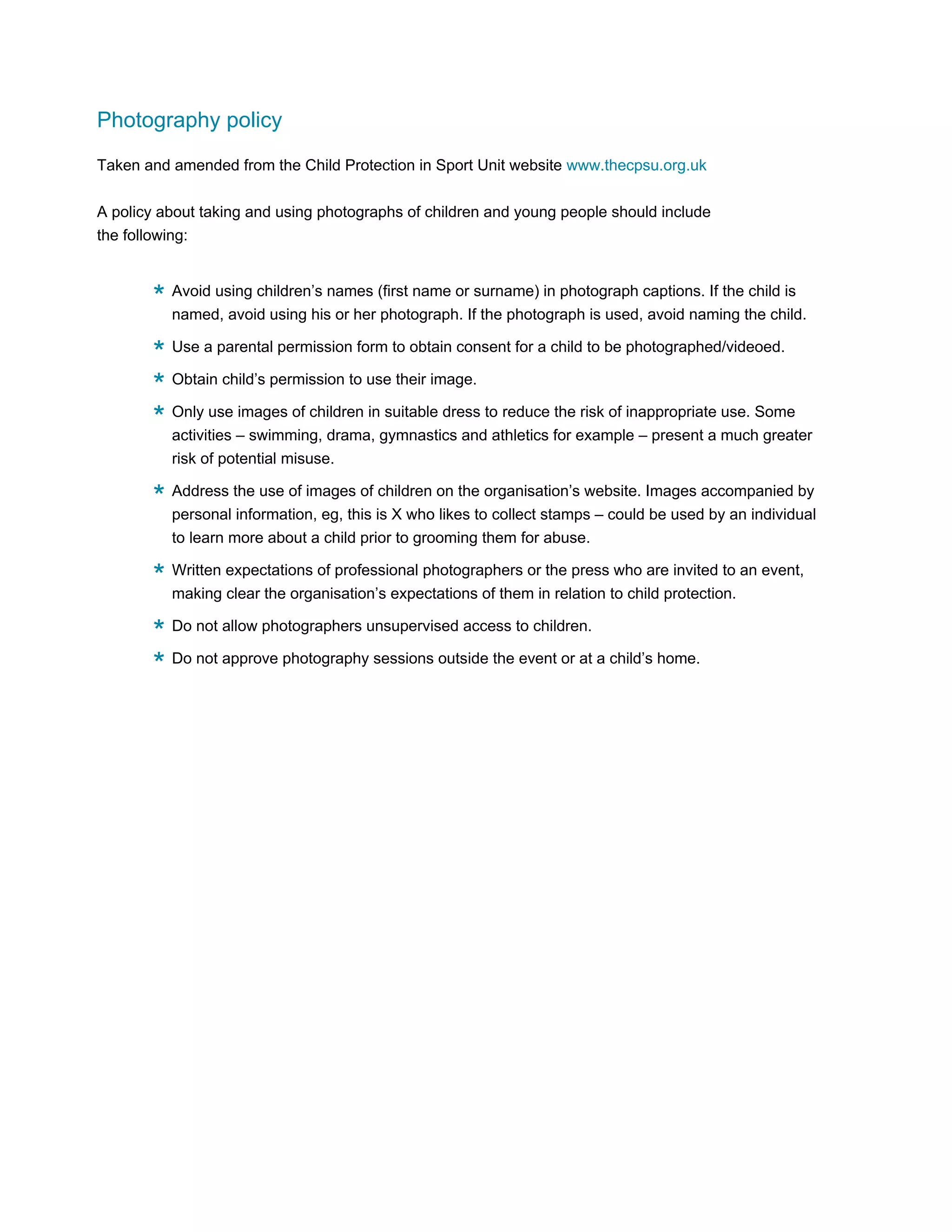 Sample photography policy | PDF