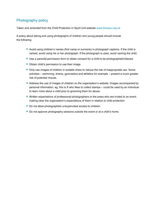 Sample photography policy | PDF
