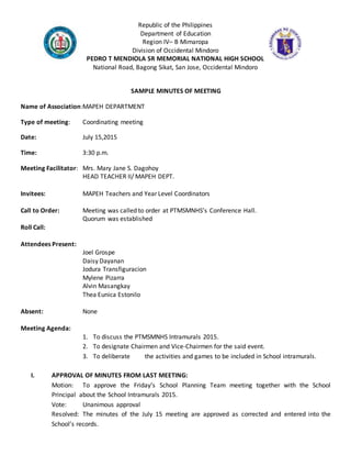 minutes of meeting sample