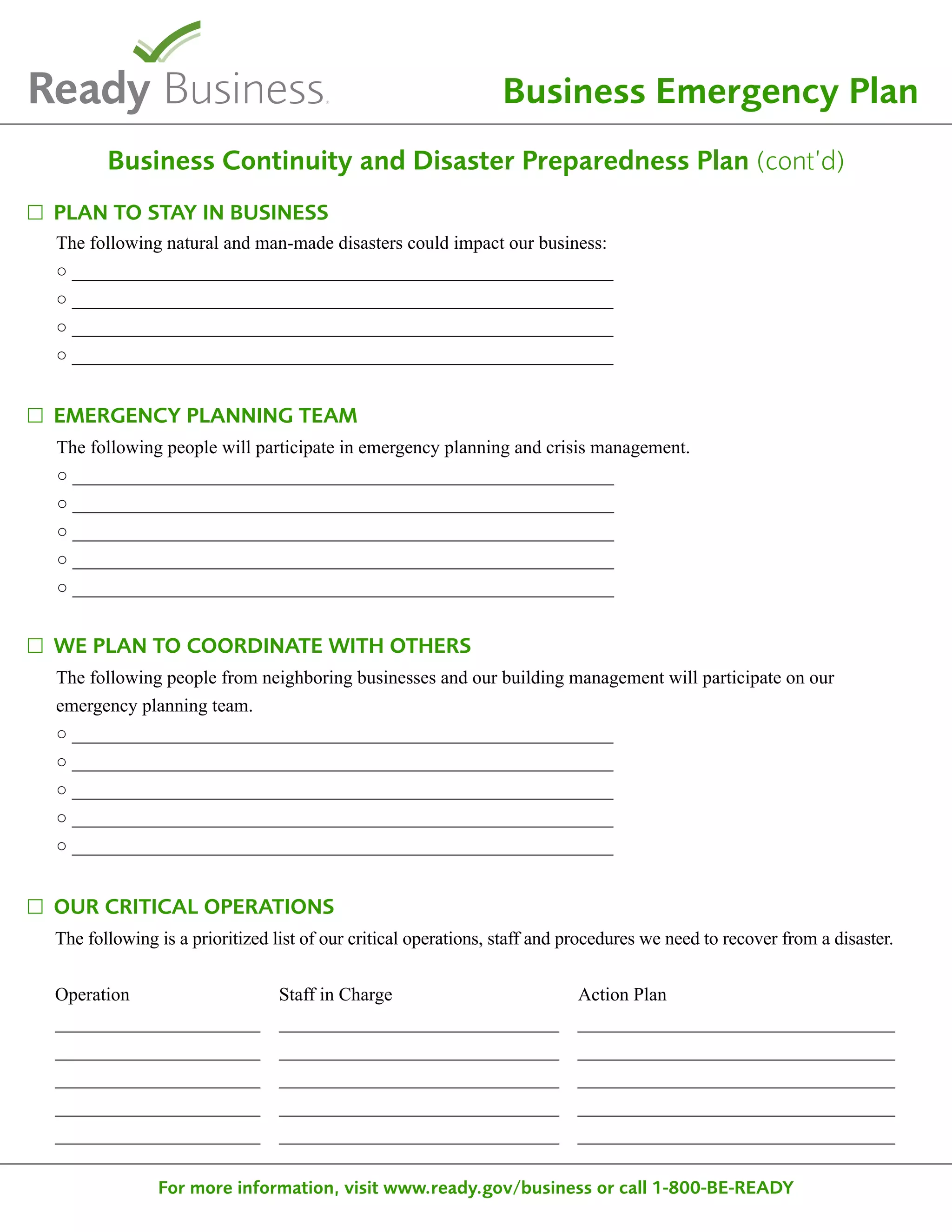 Ready.gov Sample Disaster Planning Template | PDF