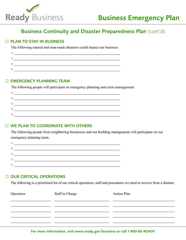 Ready.gov Sample Disaster Planning Template | PDF | Household Supplies ...