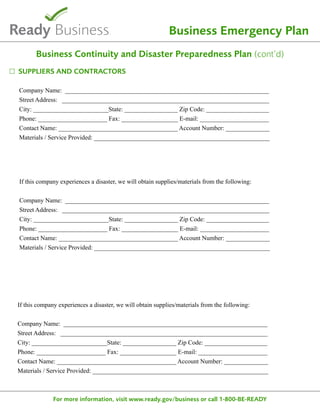 Ready.gov Sample Disaster Planning Template | PDF