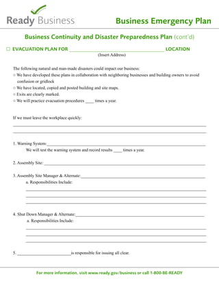 Ready.gov Sample Disaster Planning Template | PDF