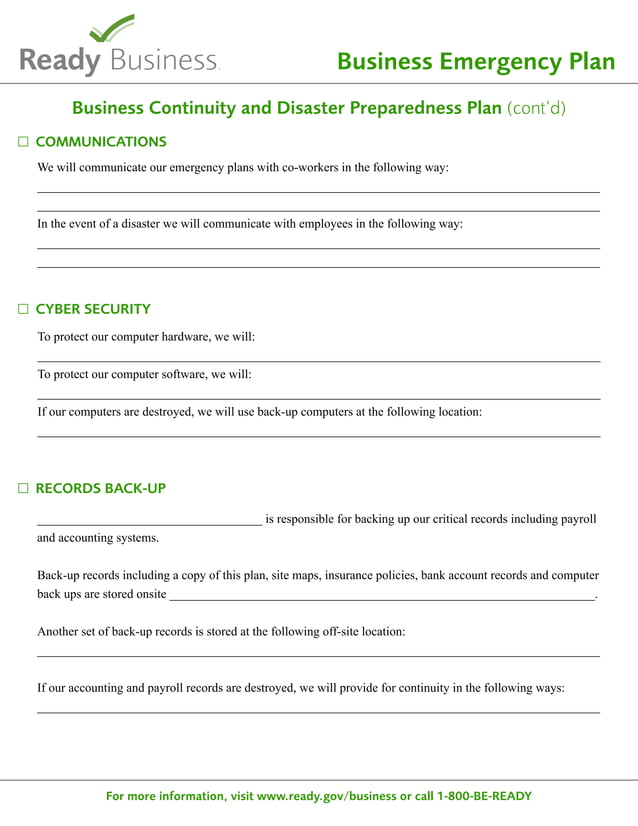 Ready.gov Sample Disaster Planning Template | PDF | Household Supplies ...