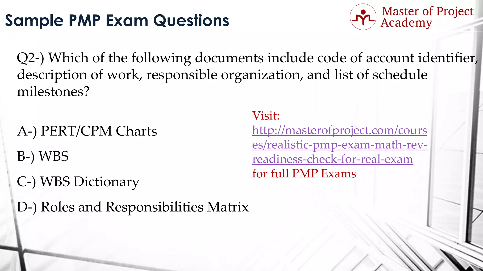 Sample PMP Exam Questions | PDF | Resume Writing and Advice | Job Search