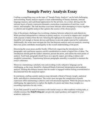 Sample Poetry Analysis Essay. . Poetry analysis paper example. Poetry ...