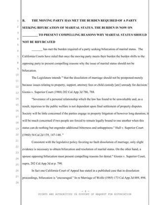Sample California motion to bifurcate marital status | DOC