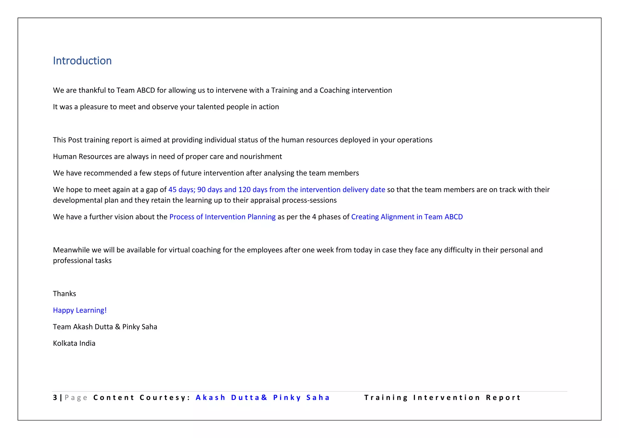 Sample post training report for Team Leaders | PDF