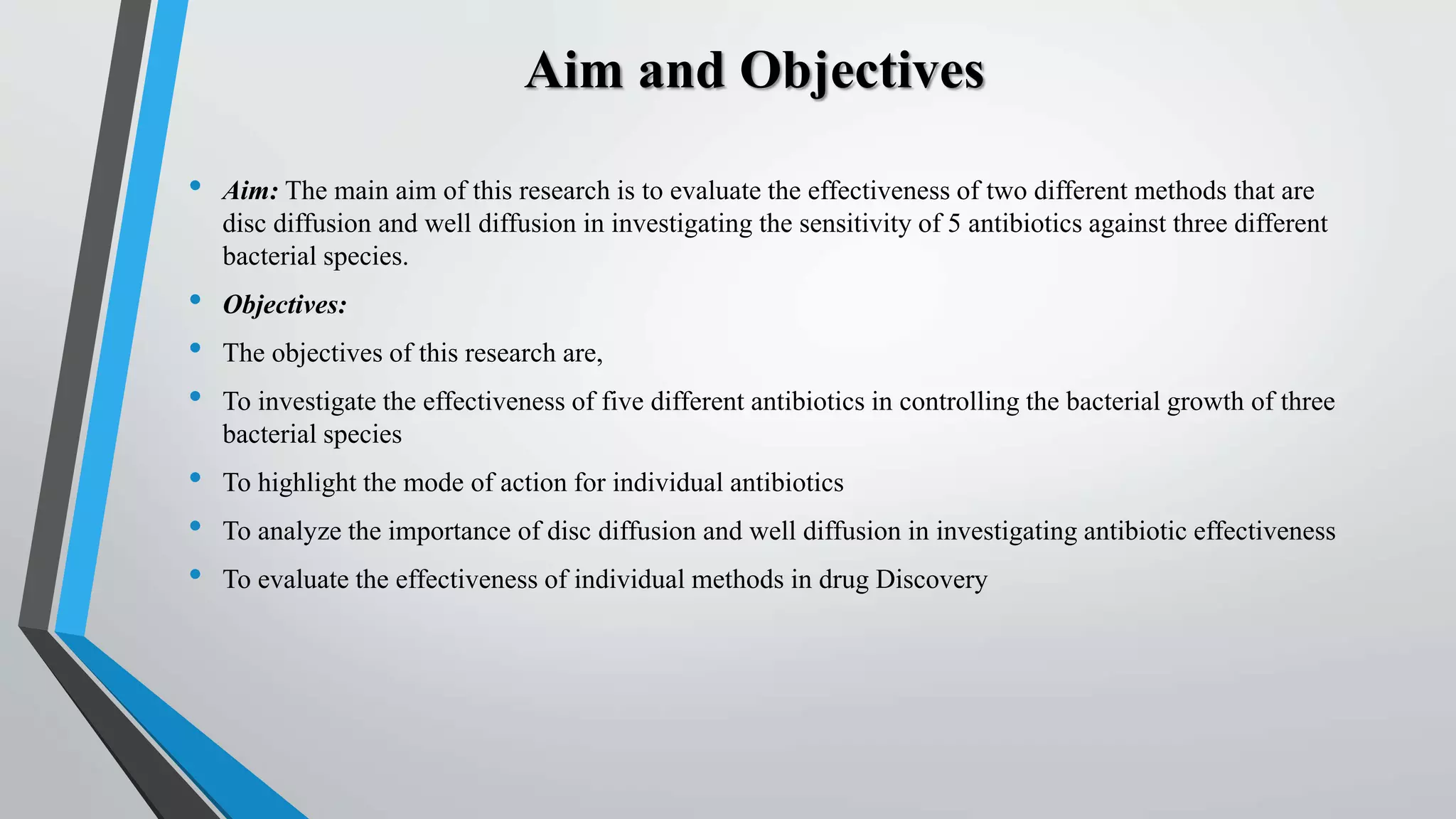 A COMPARATIVE ANALYSIS OF THE TWO METHODS (DISC DIFFUSION AND WELL ...
