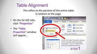 Microsoft Word: Working with Tables | PPTX