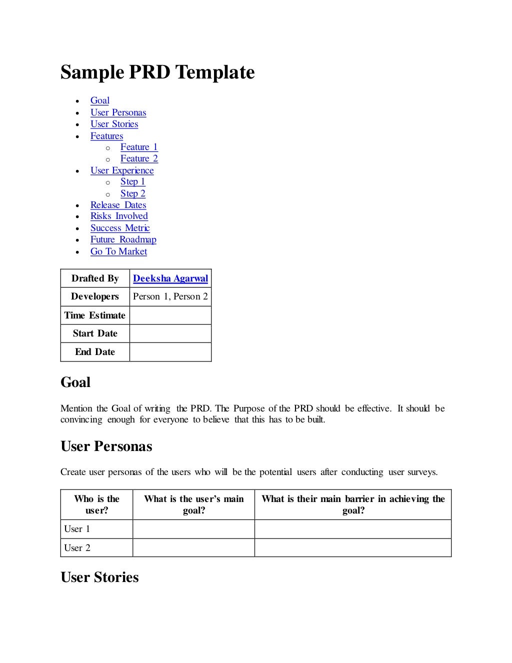 Sample PRD Template