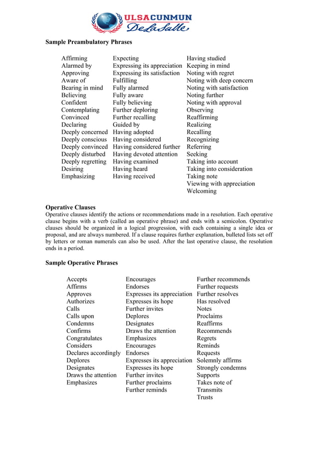 Sample preambulatory phrases | DOC