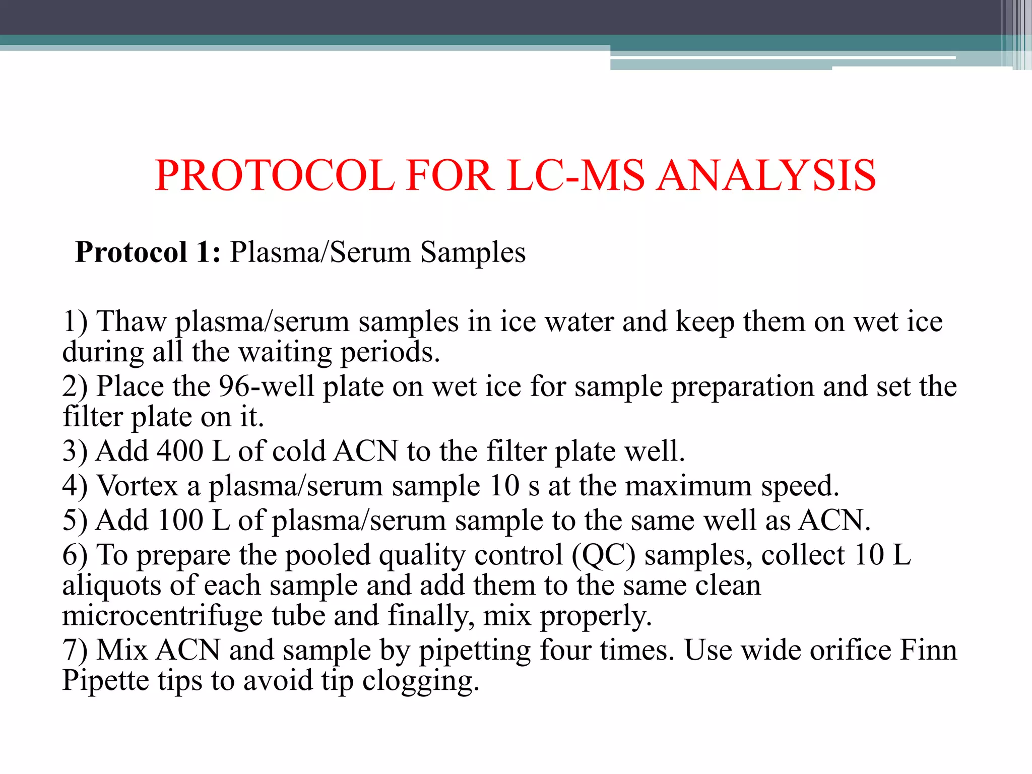 Sample Preparation And Protocols In Metabolite Identification Pptx Chemistry Science