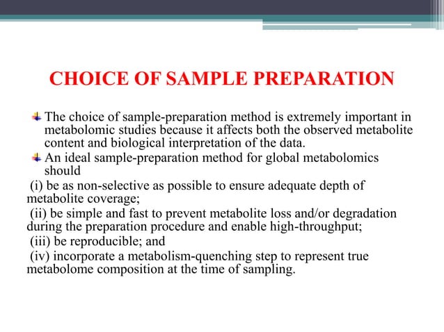 Sample Preparation And Protocols In Metabolite Identification Pptx Chemistry Science