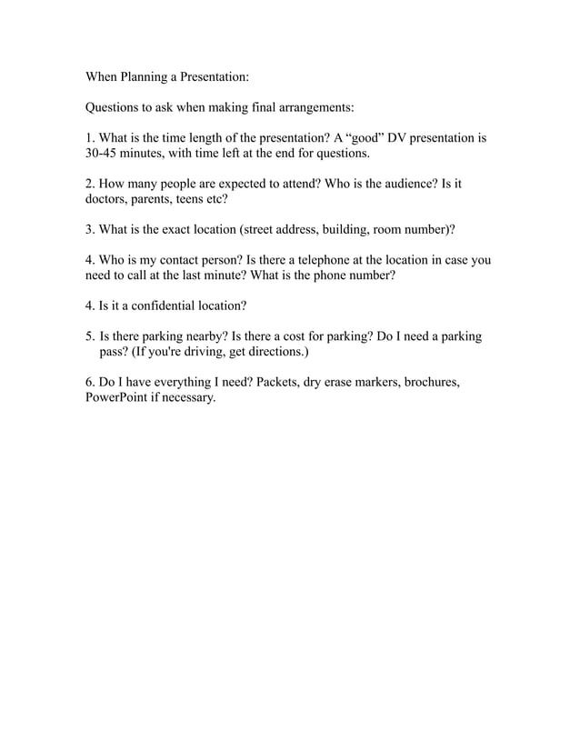 Sample presentation planning sheet | DOC