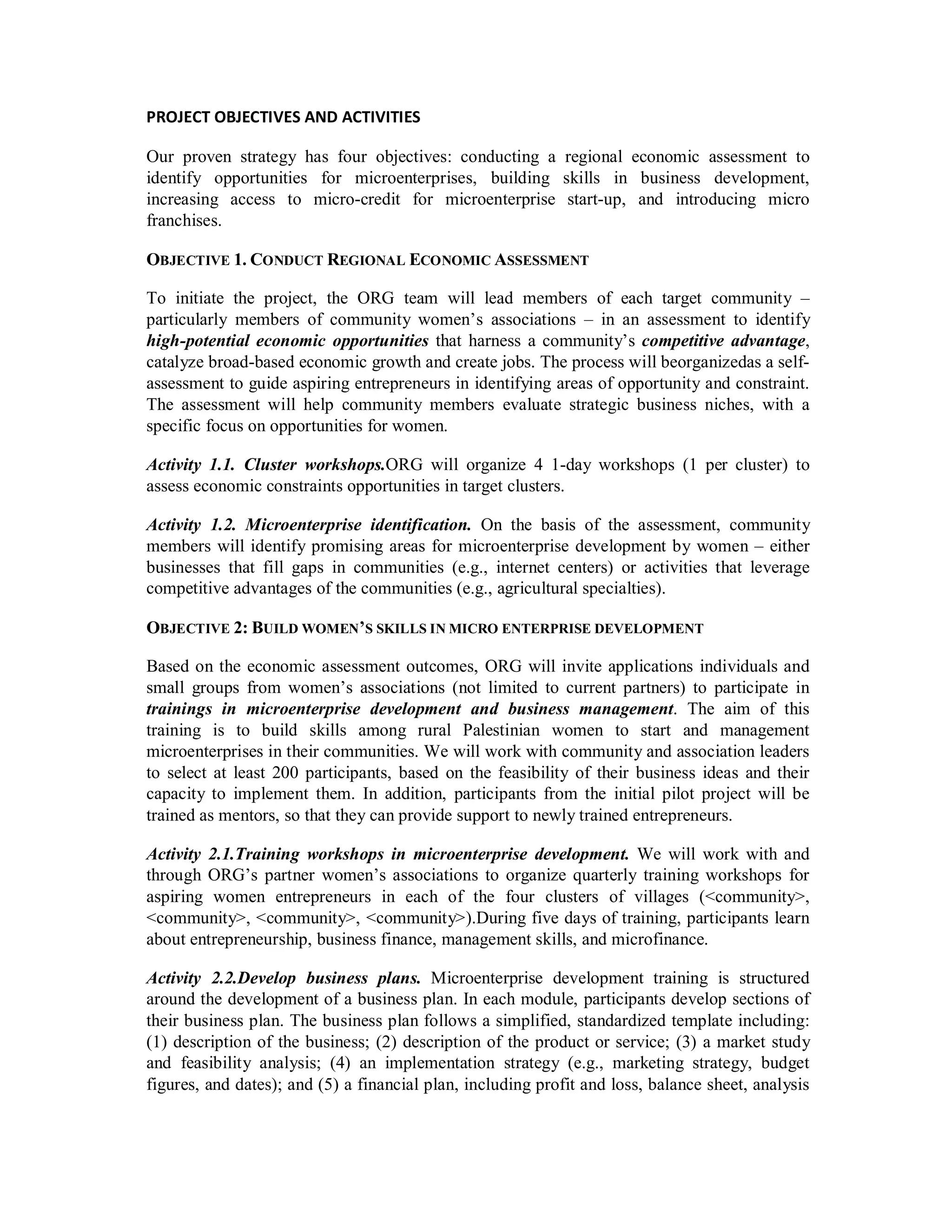 Sample proposal on women's microenterprise development | PDF