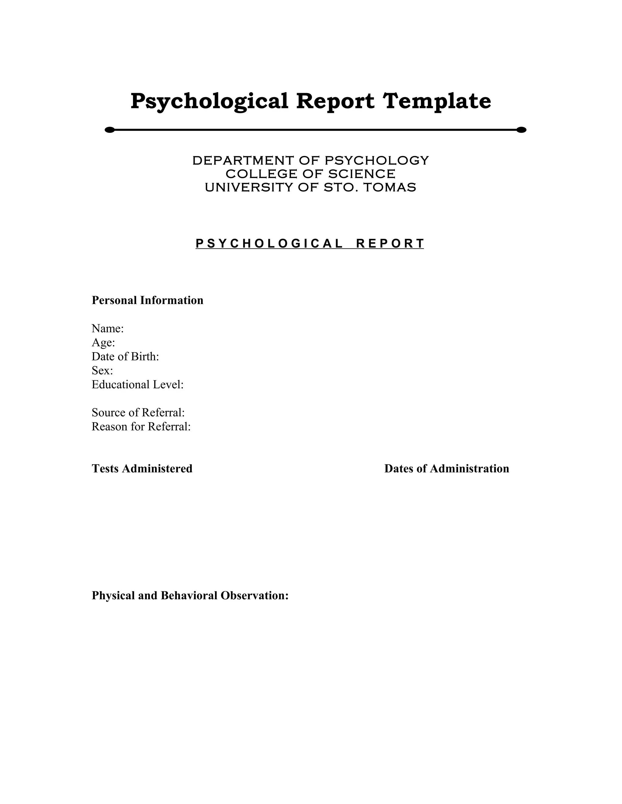 Sample psych reports format | DOC