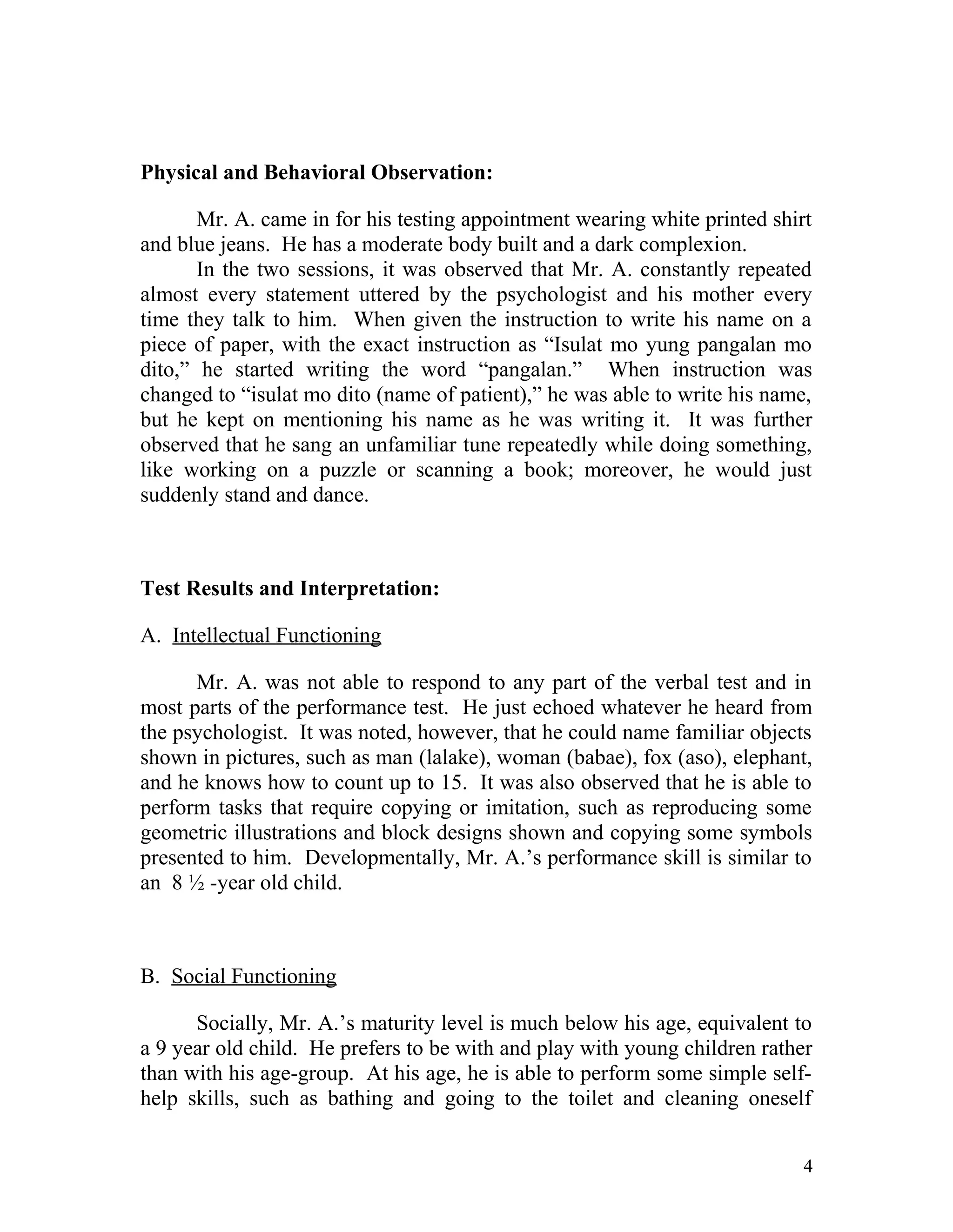 Sample psych reports format | DOC