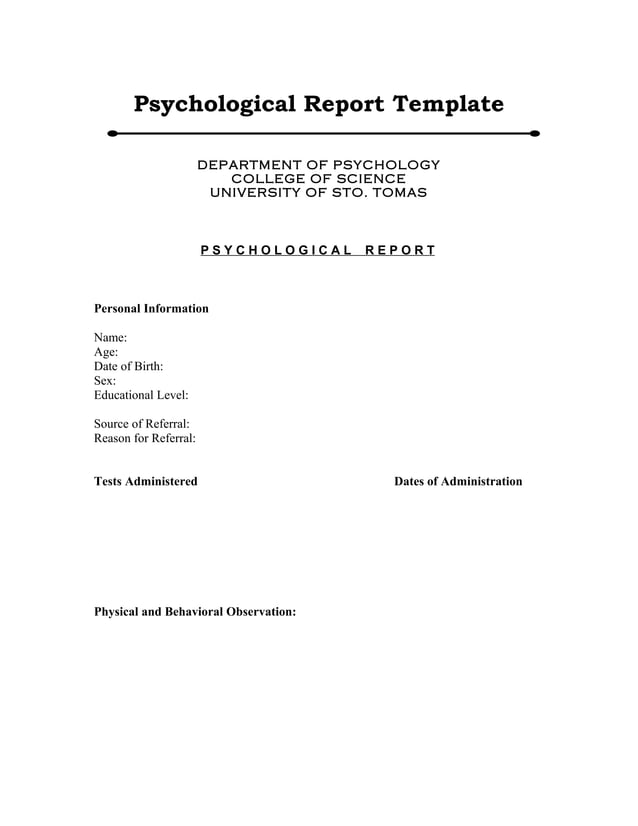 Sample psych reports format | DOC
