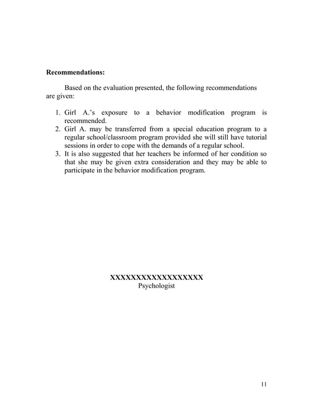 Sample psych reports format | DOC