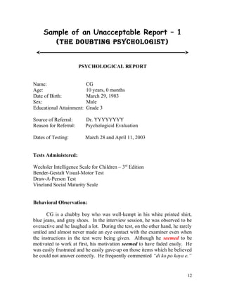 Sample psych reports format | DOC